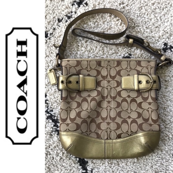 Coach | Bags | Coach Signature Logo Gold Leather Bag | Poshmark